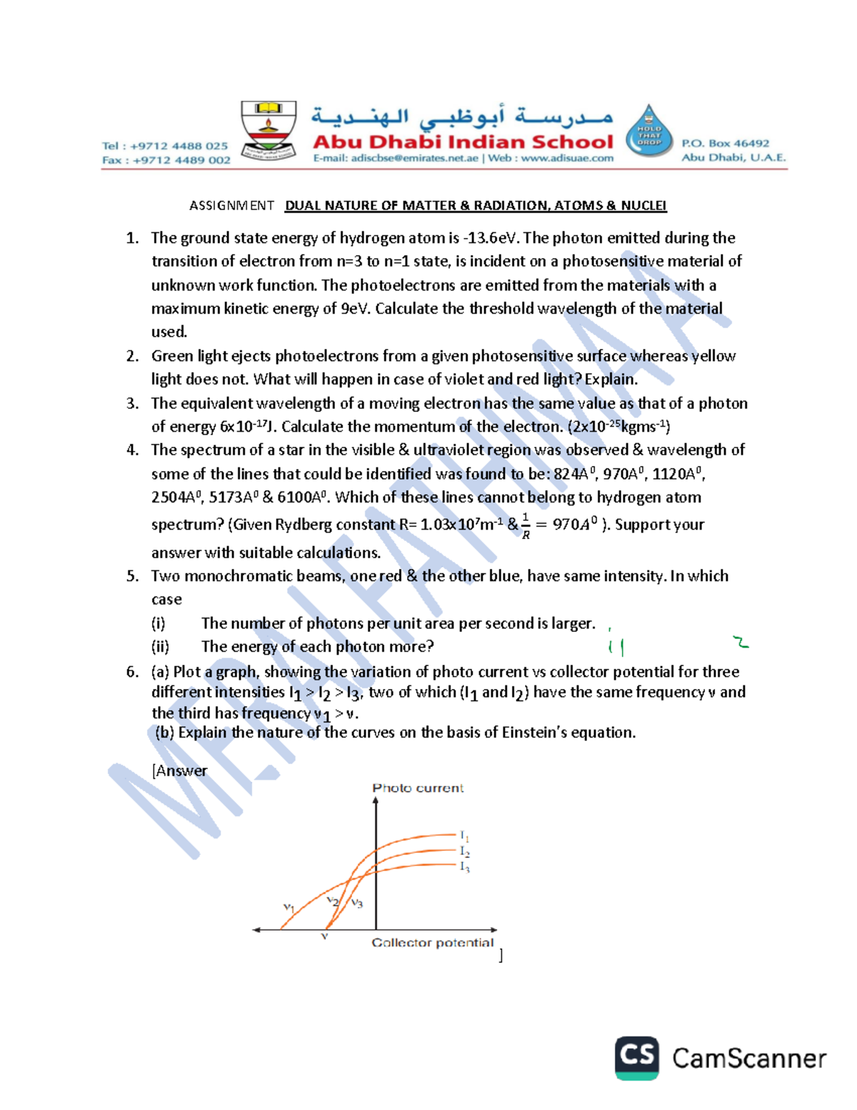 Assignment DUAL Nature OF Matter, ATOM & Nuclei - ASSIGNMENT DUAL ...
