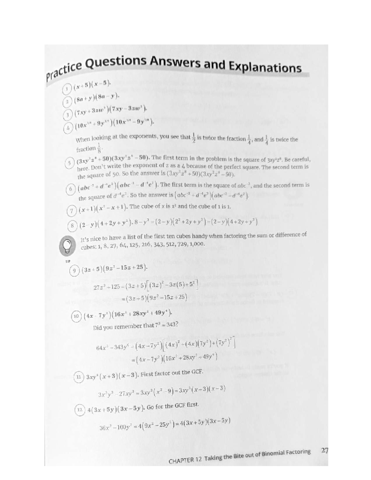 Practice Questions & Explanations for Intro to Algebra (Ch 12) - Studocu