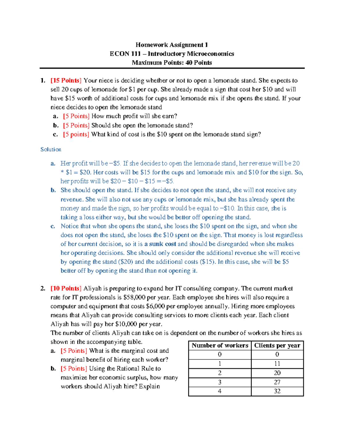 HW1 Solutions - ECON 111 Intro to Microeconomics Assignment - Studocu