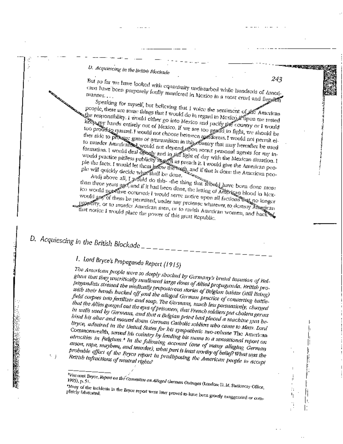 US neutrality primary sources - D. Acquiescing in the British Blockade ...