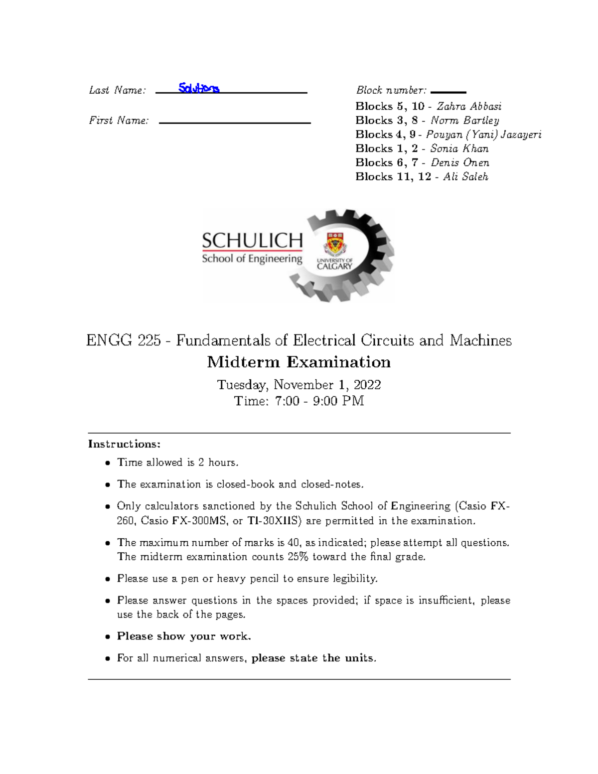 ENGG 225 Midterm Exam Solutions - Fall 2022 - Studocu