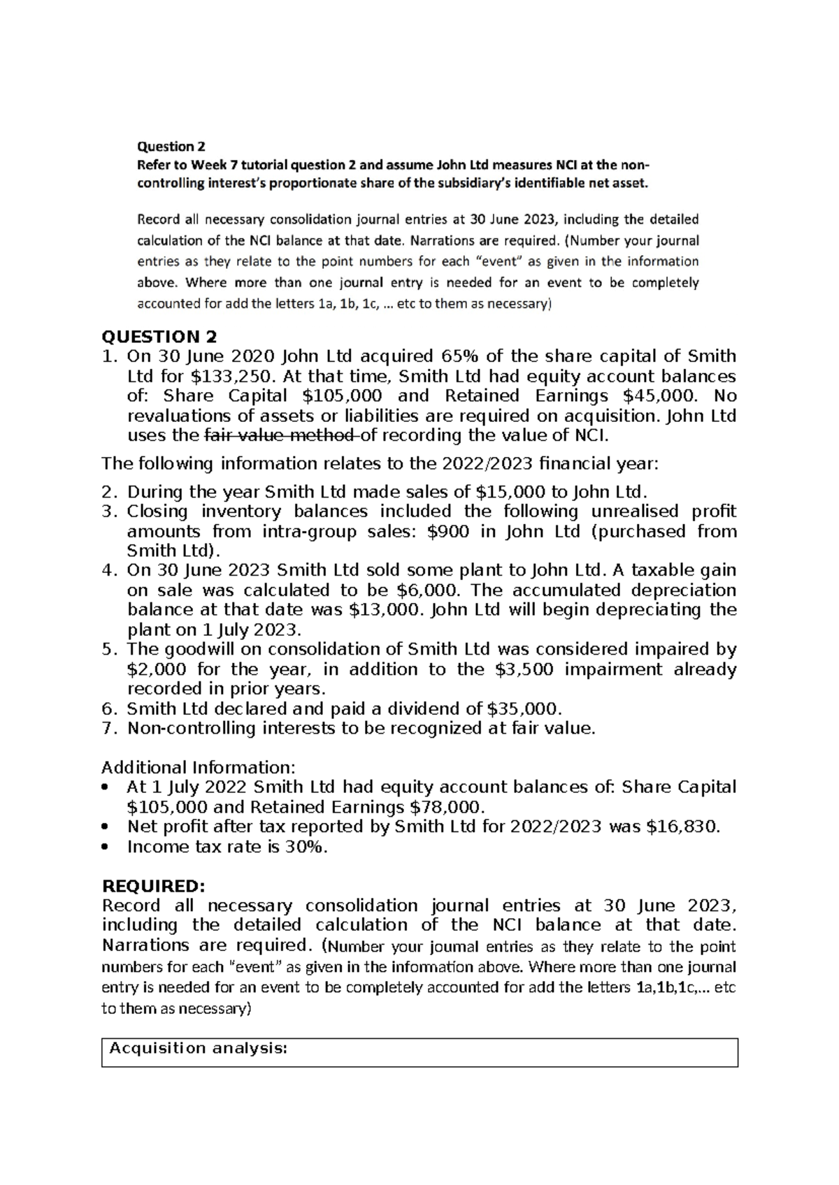 Consolidation Journal Entries for NCI & Intra-Group Transactions - Studocu