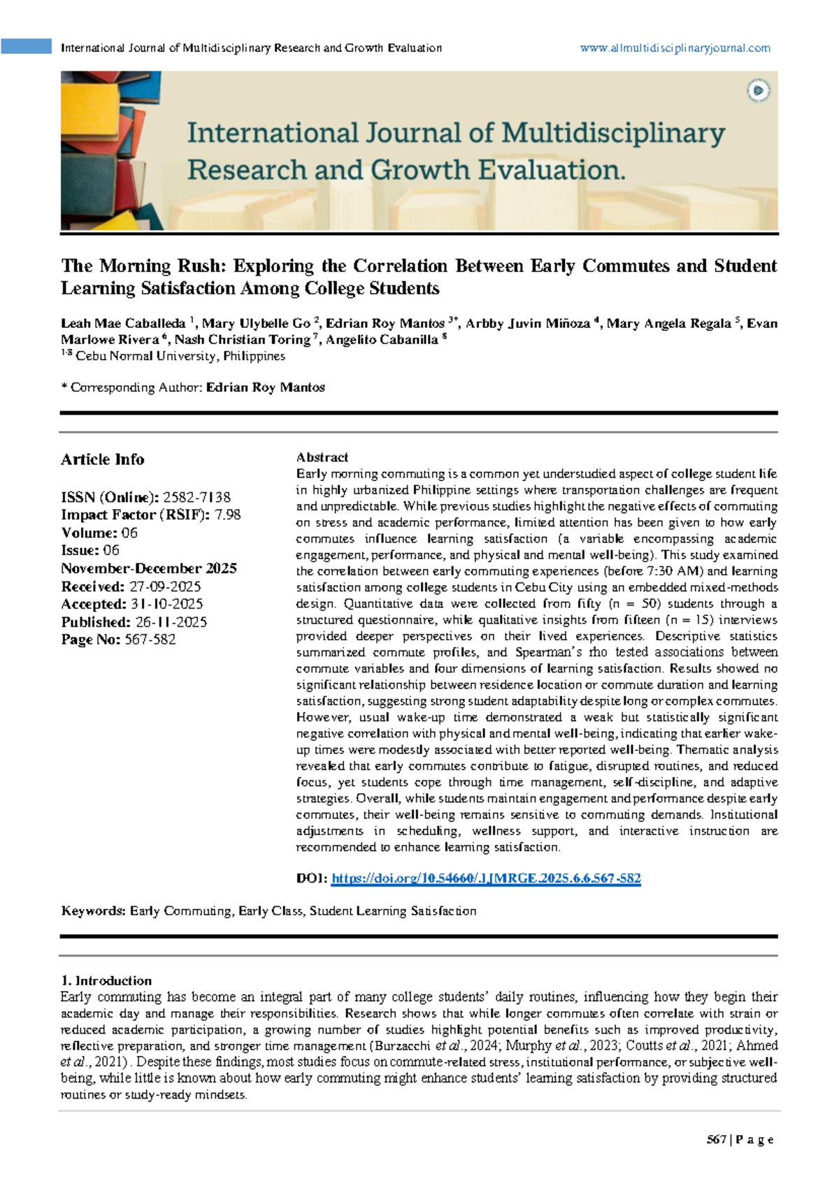 MGE-2025-6-112: The Morning Rush - Early Commutes & Student Learning ...