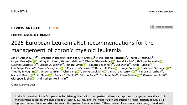 European LeukemiaNet 2025 Guidelines for Chronic Myeloid Leukemia ...