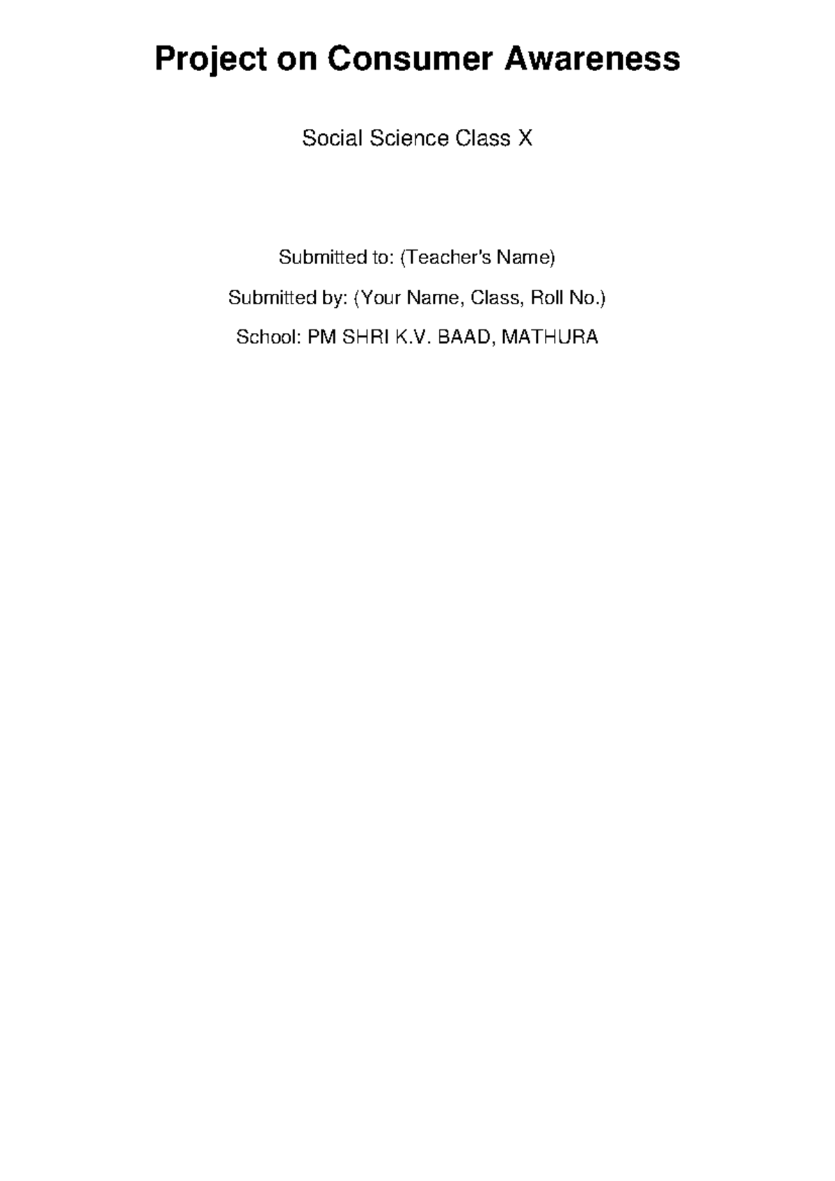 Consumer Awareness Project: Social Science Class X Guide - Studocu