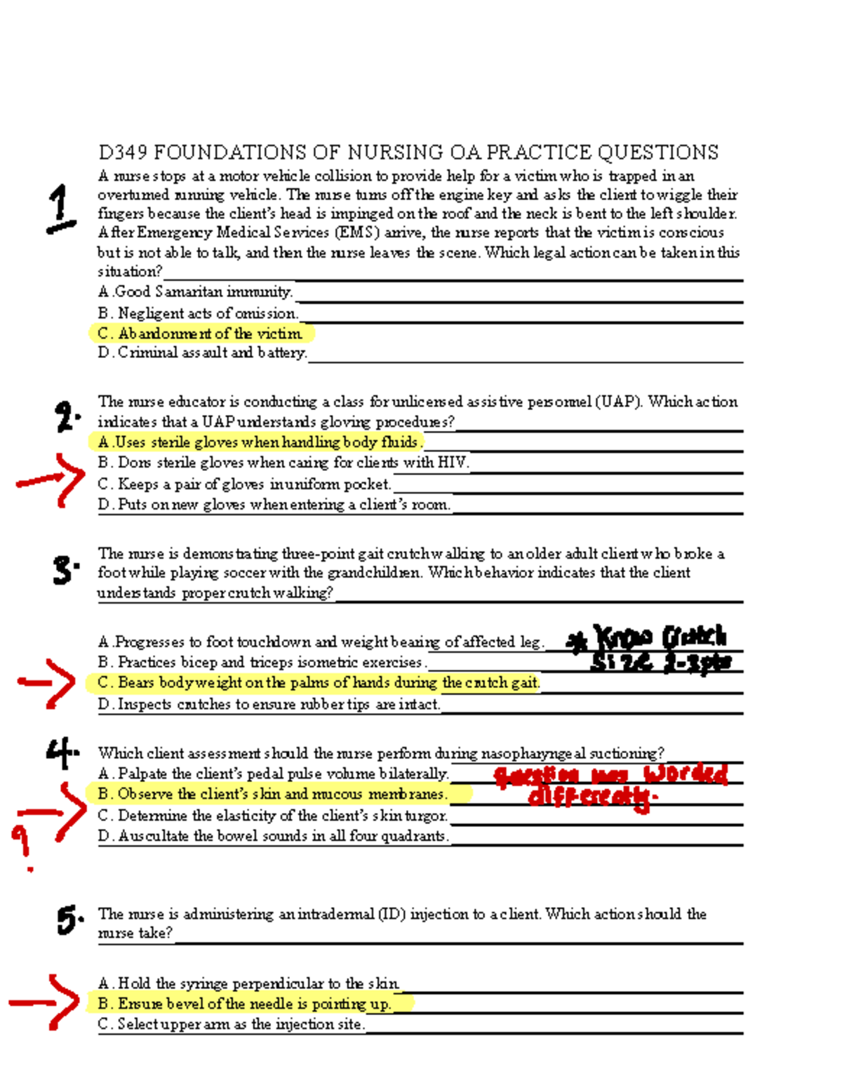 D349 FOUNDATIONS OF NURSING OA PRACTICE QUESTIONS - Naxlex WGU - Studocu