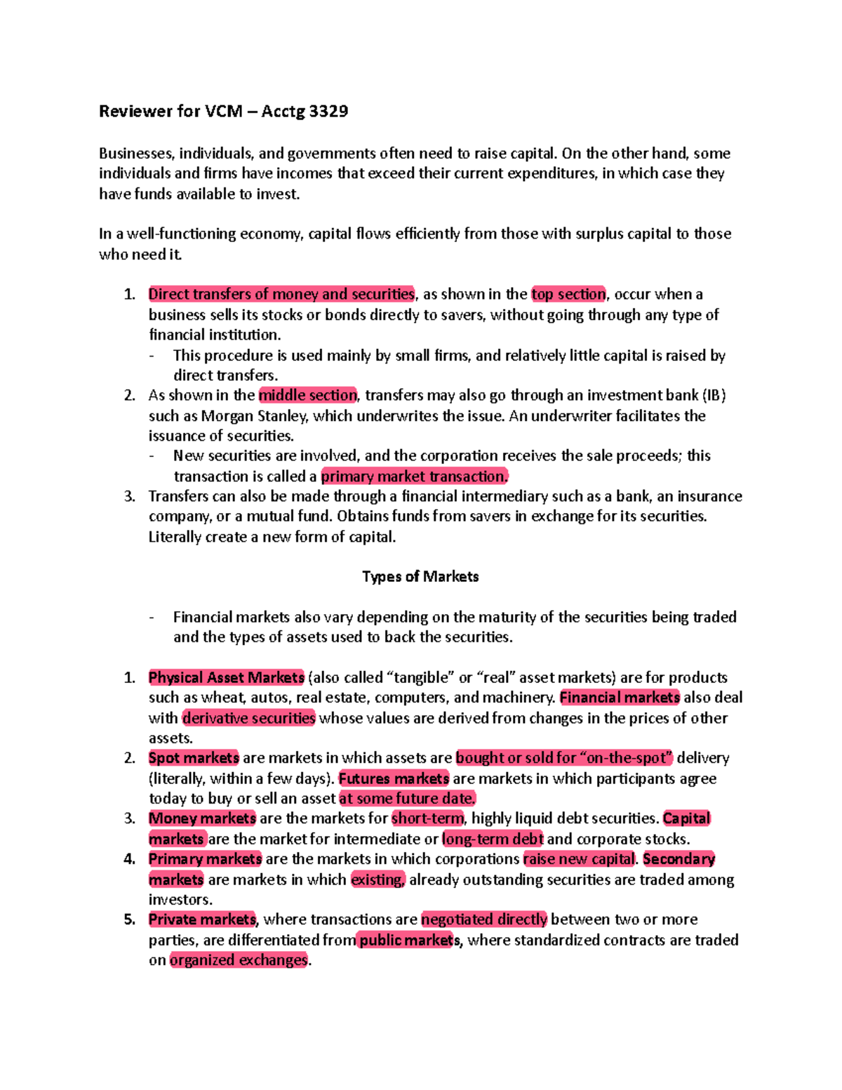 VCM Acctg 3329: Capital Raising and Financial Markets Review Notes ...
