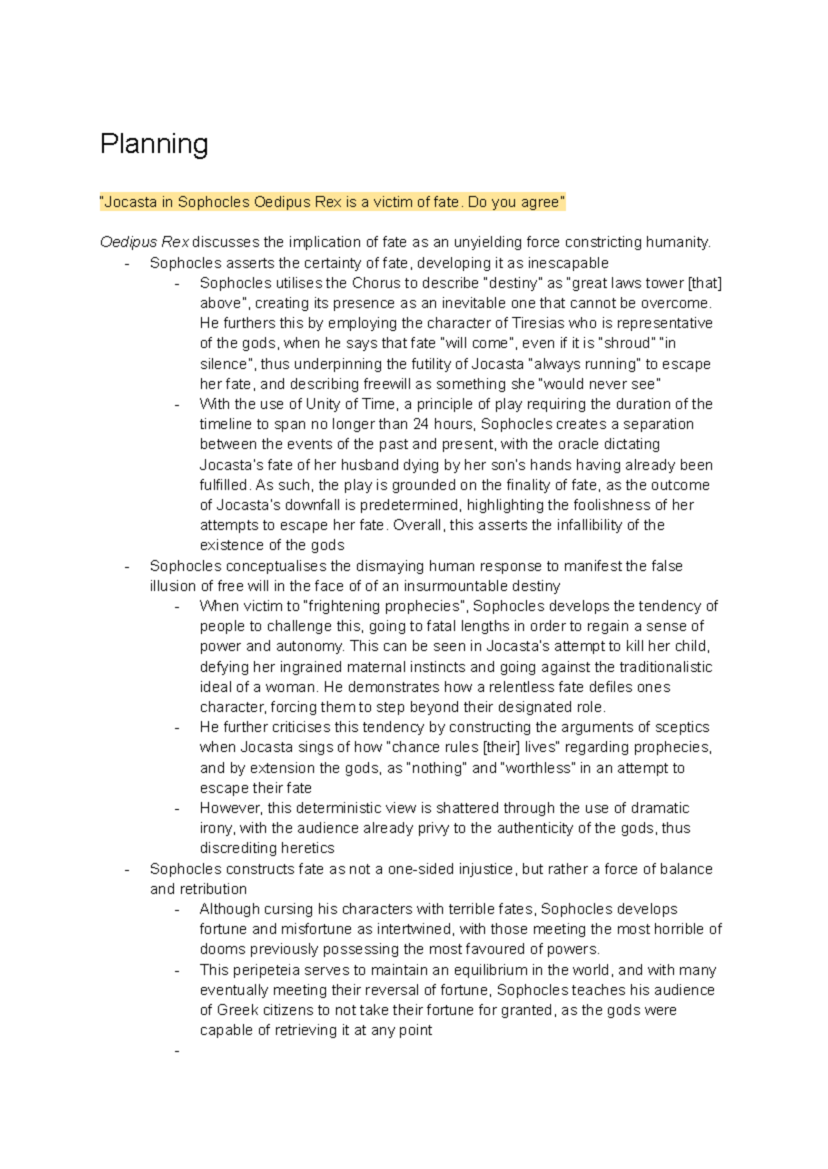 English Practice Essay 1: Fate and Free Will in Sophocles' Oedipus Rex ...