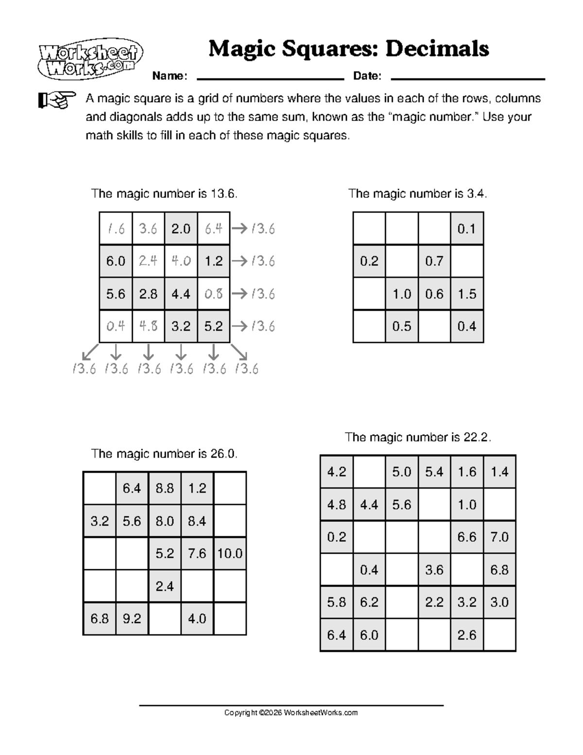Magic Squares: Decimals Worksheet (Math 101) - Studocu