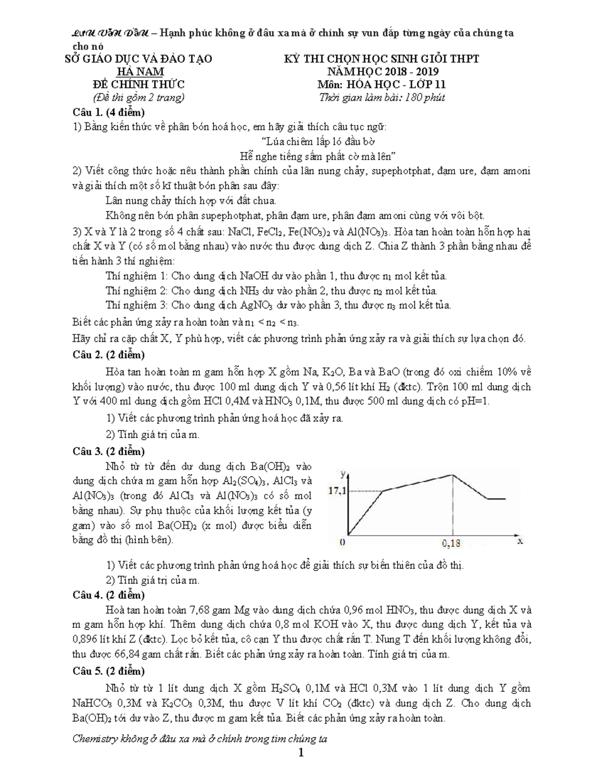 14 Đề Thi Học Sinh Giỏi Hóa Học Lớp 11 (Có Đáp Án) - 2018-2019 - Studocu