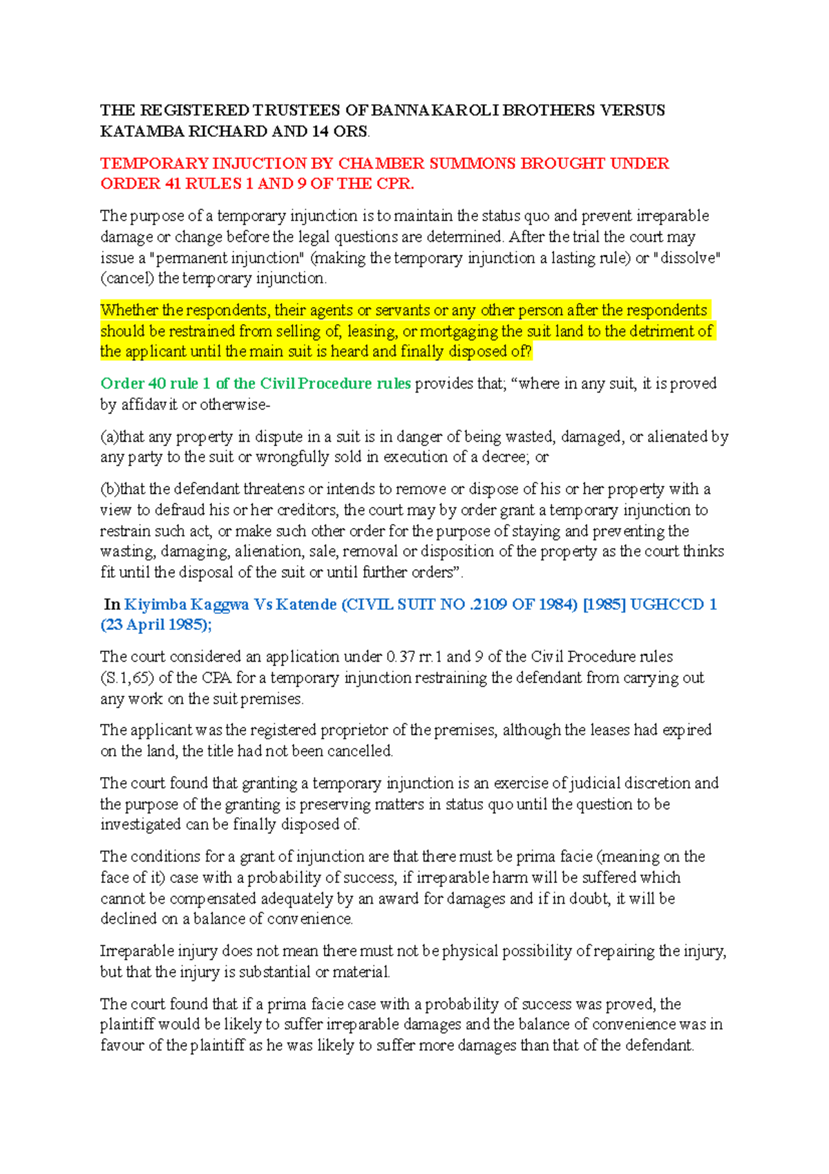 Temporary and Interim Injunctions: Case Analysis and Legal Principles ...