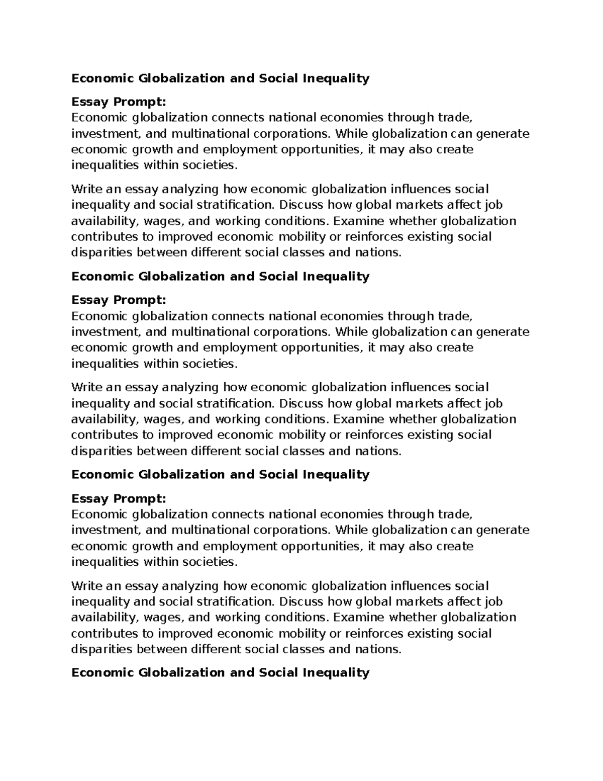 ECO 101: Essay on Economic Globalization & Social Inequality - Studocu