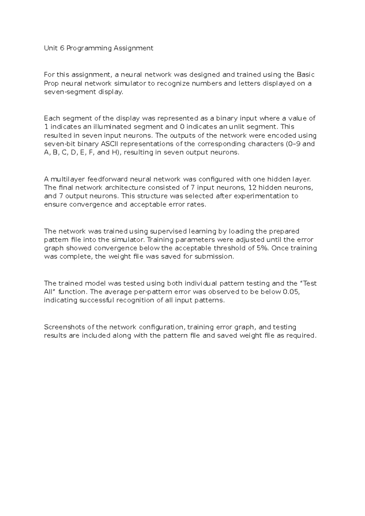 Unit 6 Programming Assignment: Neural Network Design & Training - Studocu