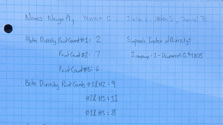 Avian Point Counts Calculations and Diversity Indices Analysis - Studocu