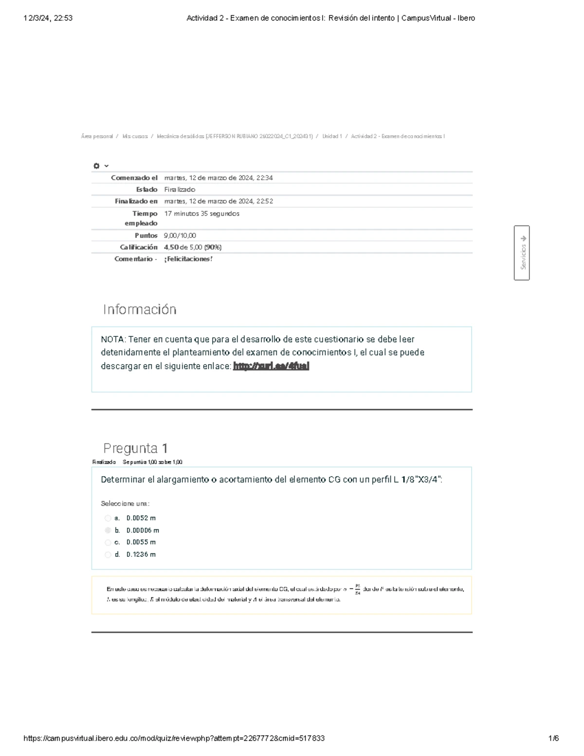 Actividad 2 - Examen de Conocimientos I en Mecánica de Sólidos - Studocu