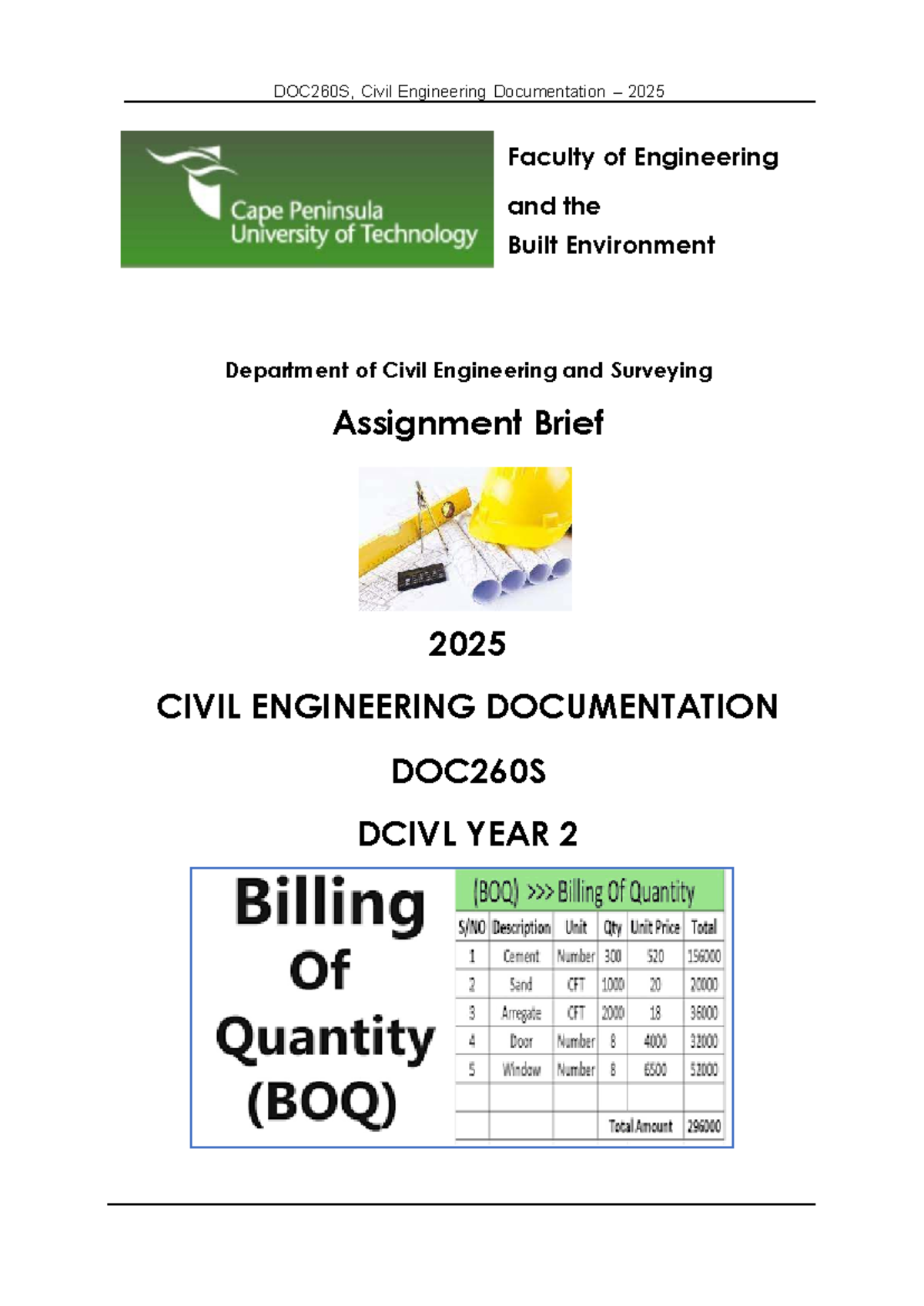 DOC260S Civil Engineering Documentation Assignment Brief 2025 - Studocu