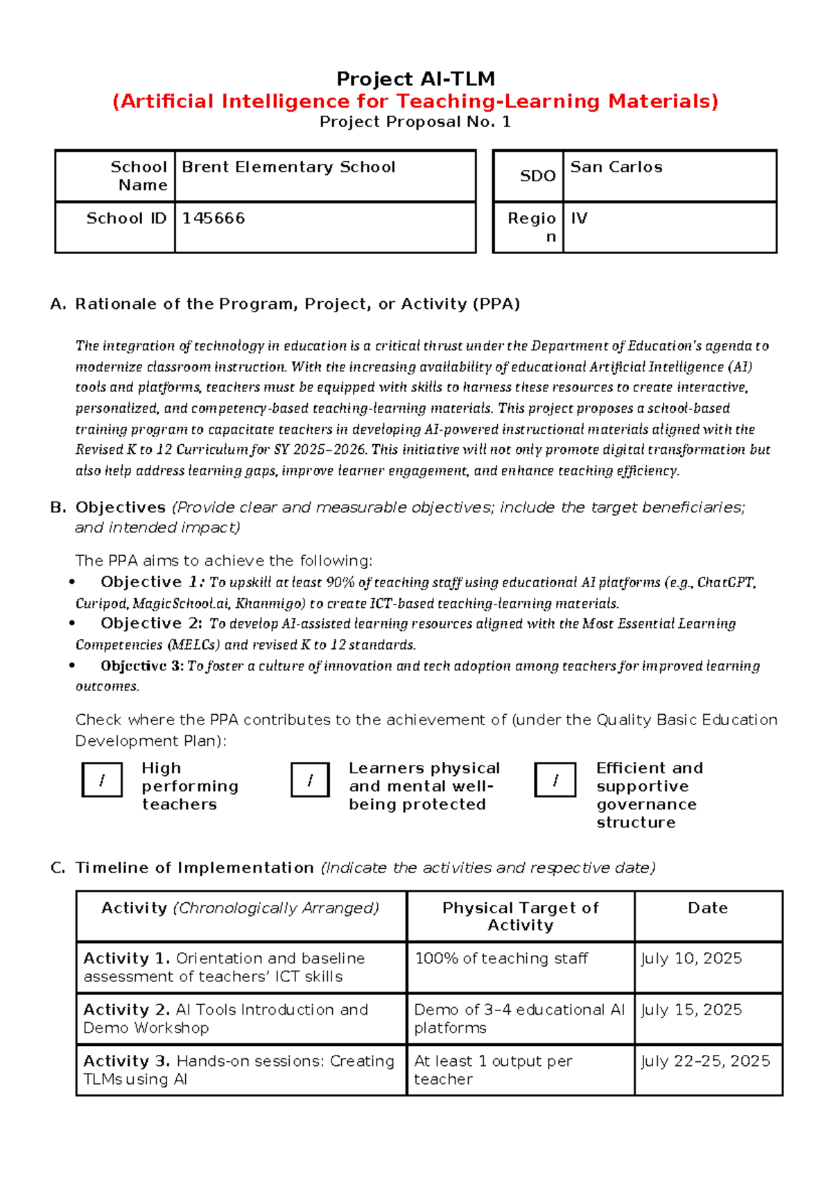 Project Proposal No. 1: AI Integration in Education at Brent Elementary ...