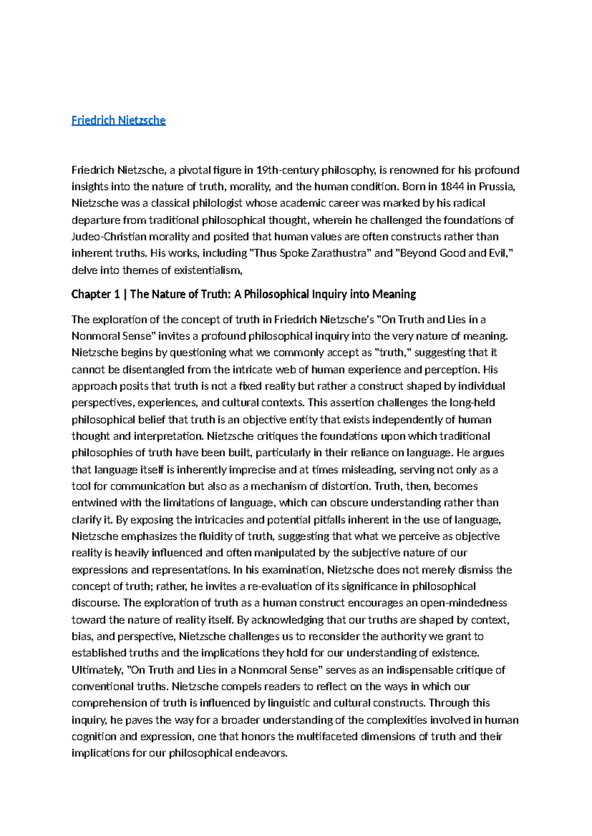 Friedrich Nietzsche: Exploring Truth, Language, and Values in ...