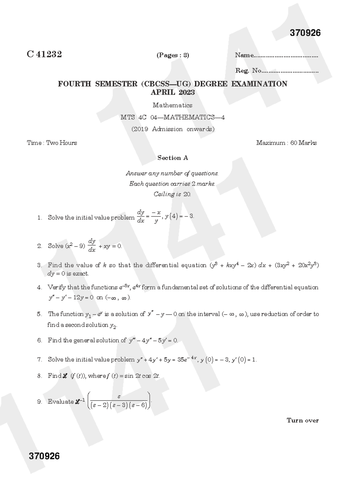 MTS 4C April 2023 - Fourth Semester Maths Exam Questions - Studocu