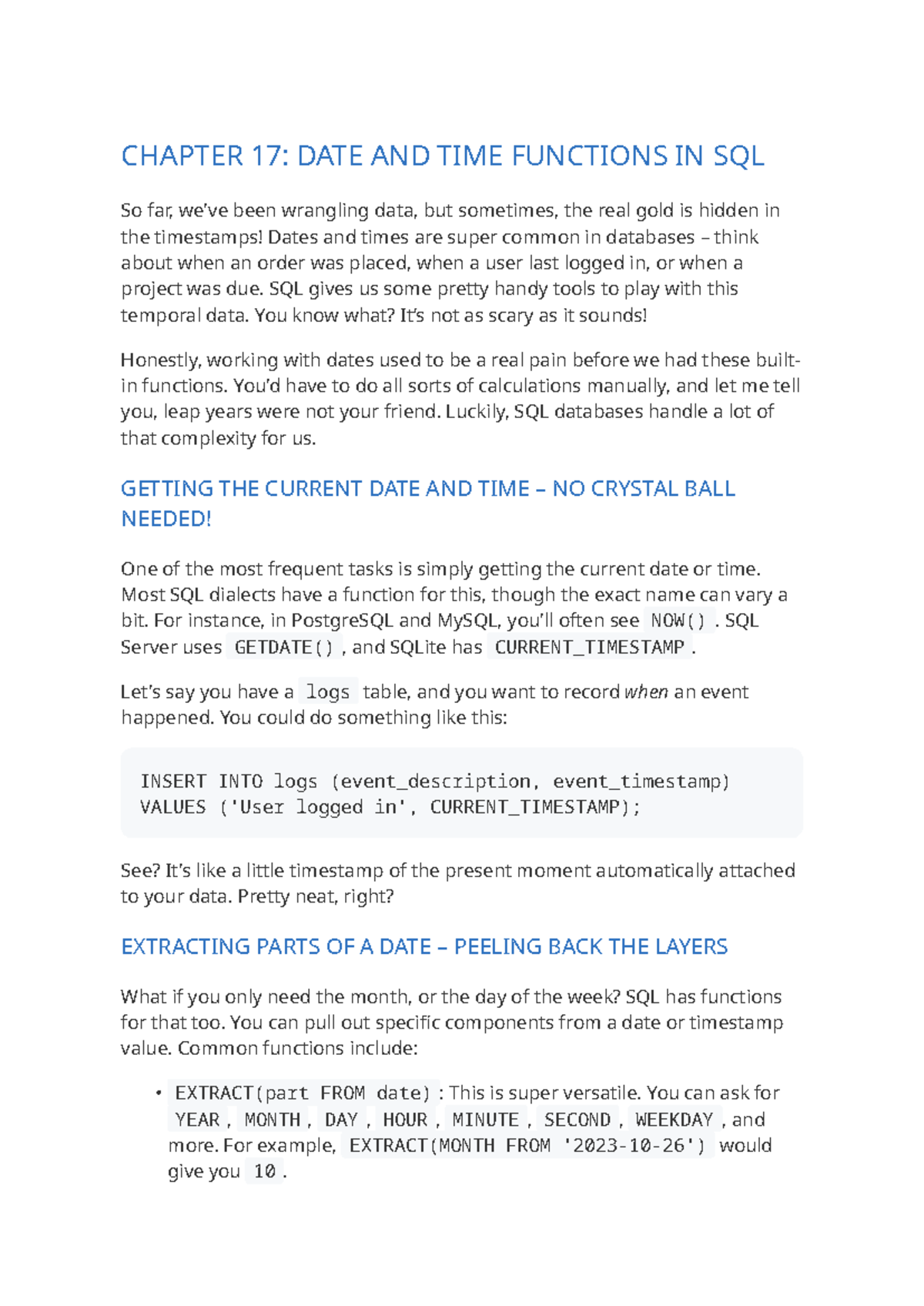 CHAPTER 17: SQL DATE AND TIME FUNCTIONS GUIDE - Studocu