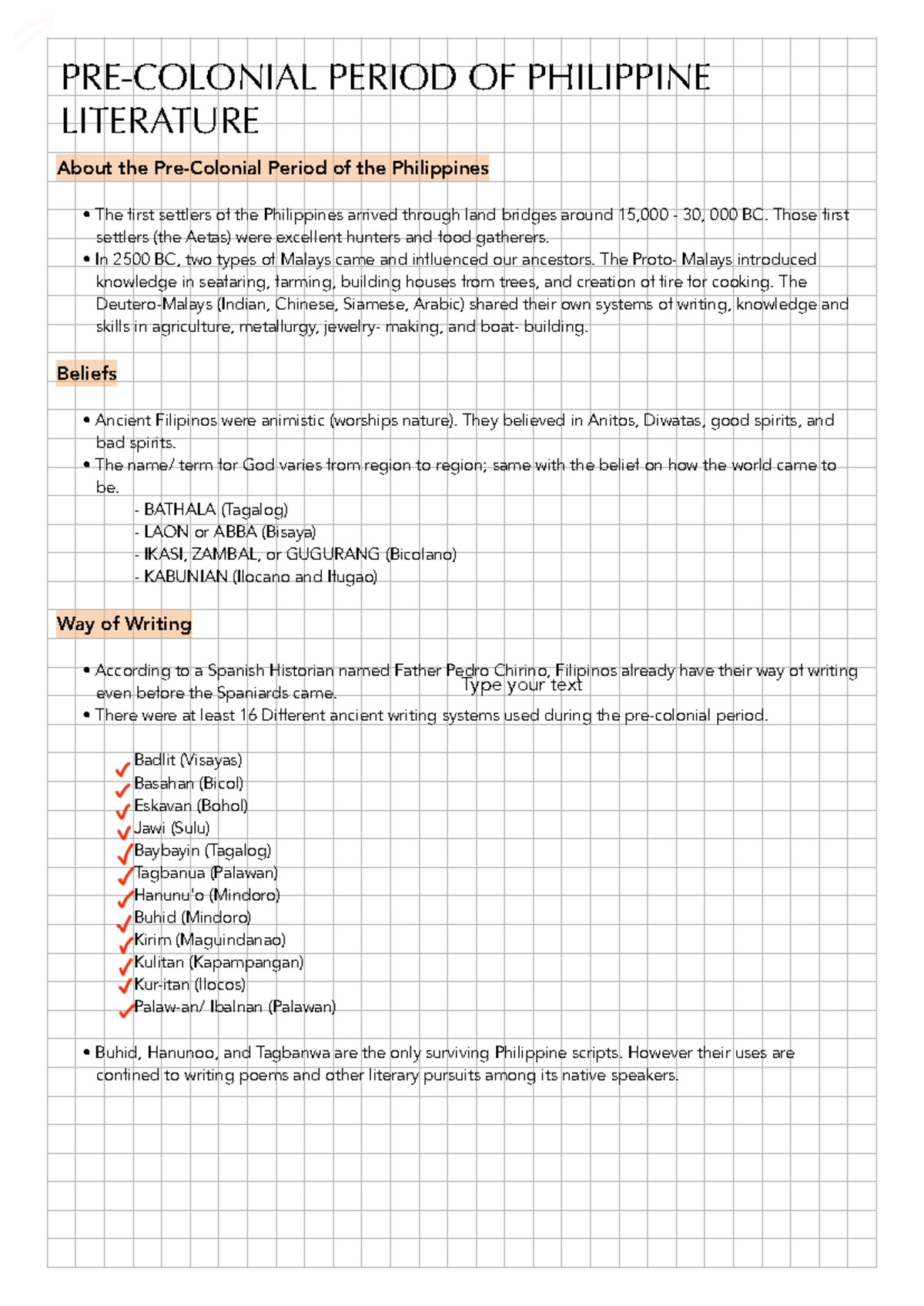 Lesson 1: Overview of Pre-Colonial Philippine Literature - Studocu