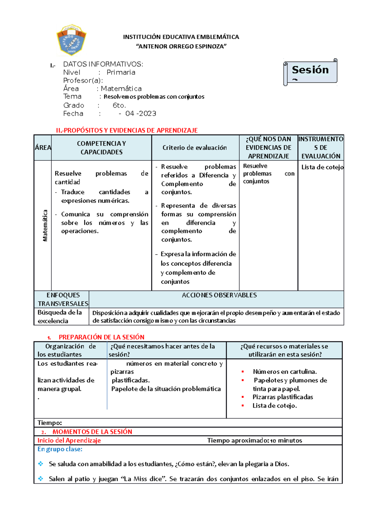 Sesion 3: Resolviendo Problemas con Conjuntos - Matemáticas 6to - Studocu