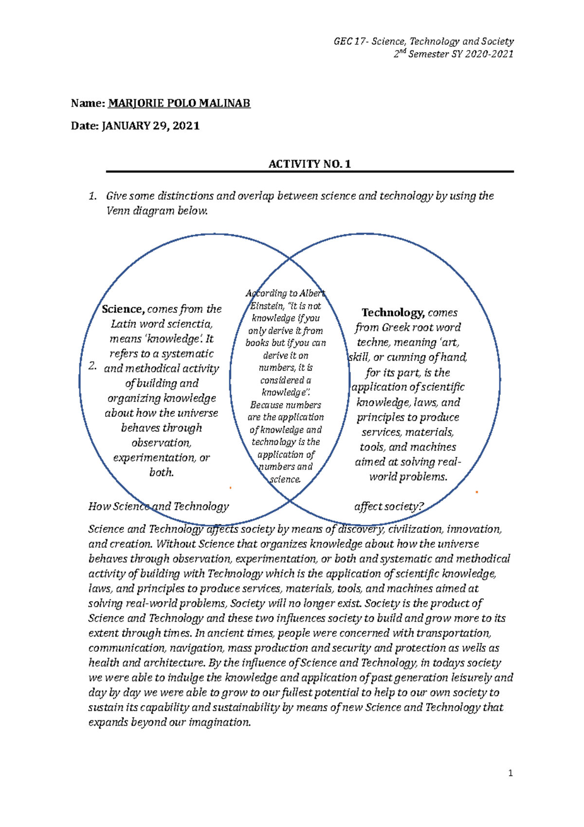 Overlap of Science and Technology - GEC 17- Science, Technology and ...