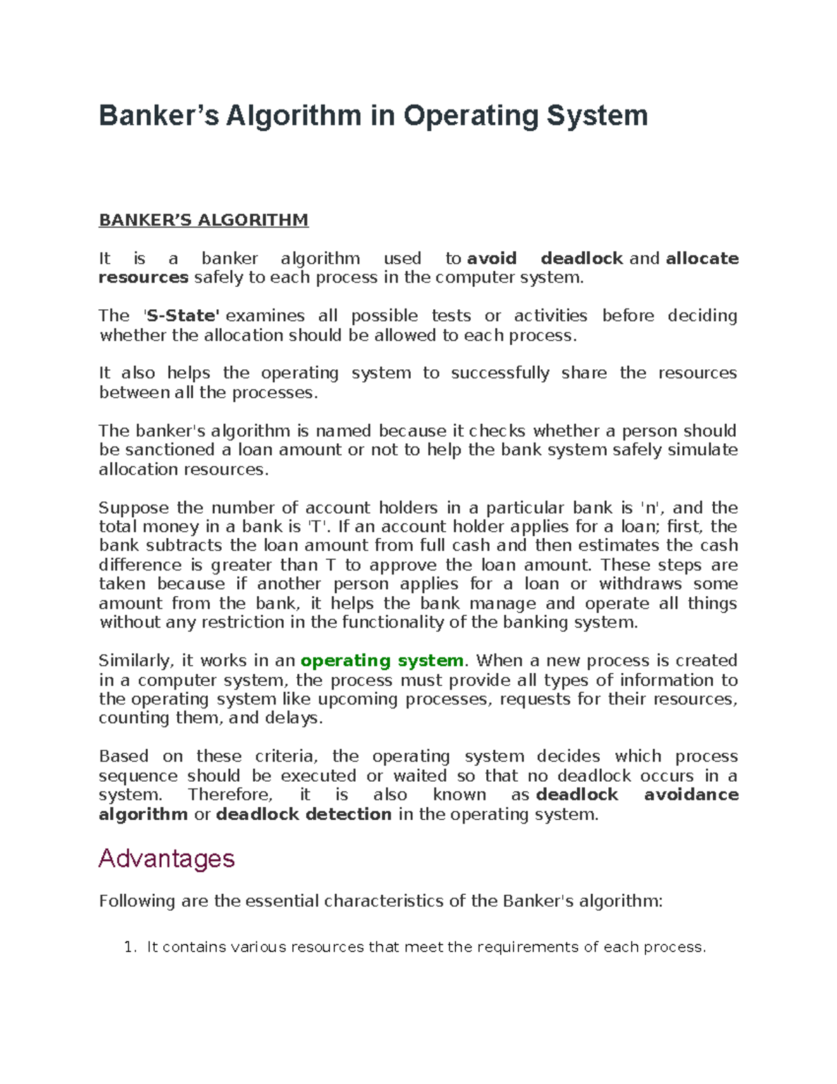 Banker Algorithm in OS: Deadlock Avoidance Explained (UG) - Studocu