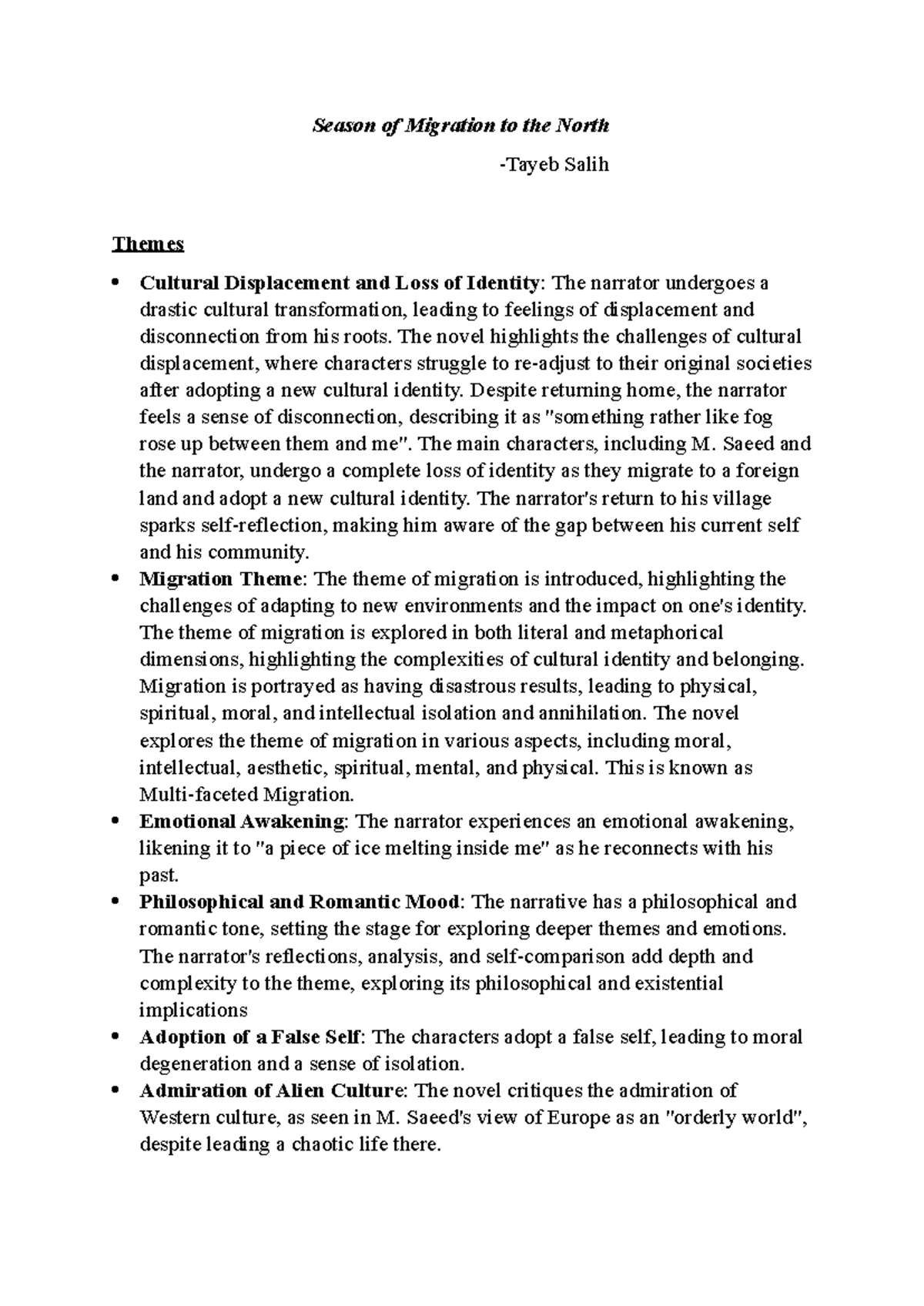 Cultural Displacement and Identity Loss in Season of Migration to the ...