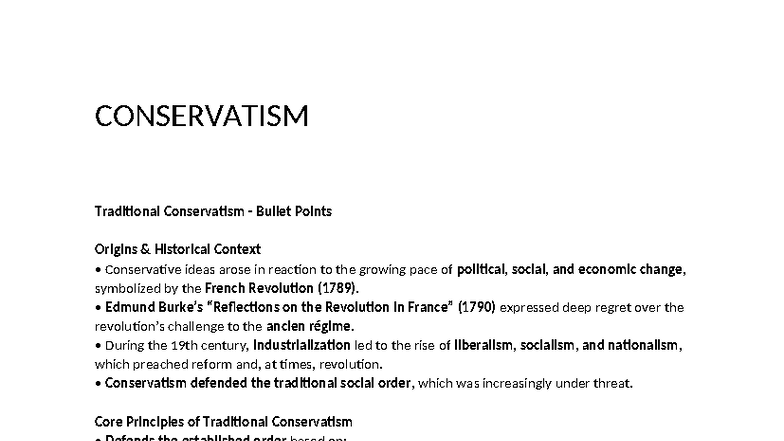 Traditional Conservatism: Key Principles and Historical Context - Studocu