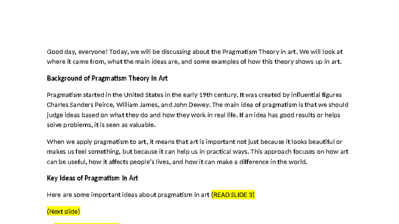 Pragmatism Theory in Art: Key Concepts & Examples - Studocu