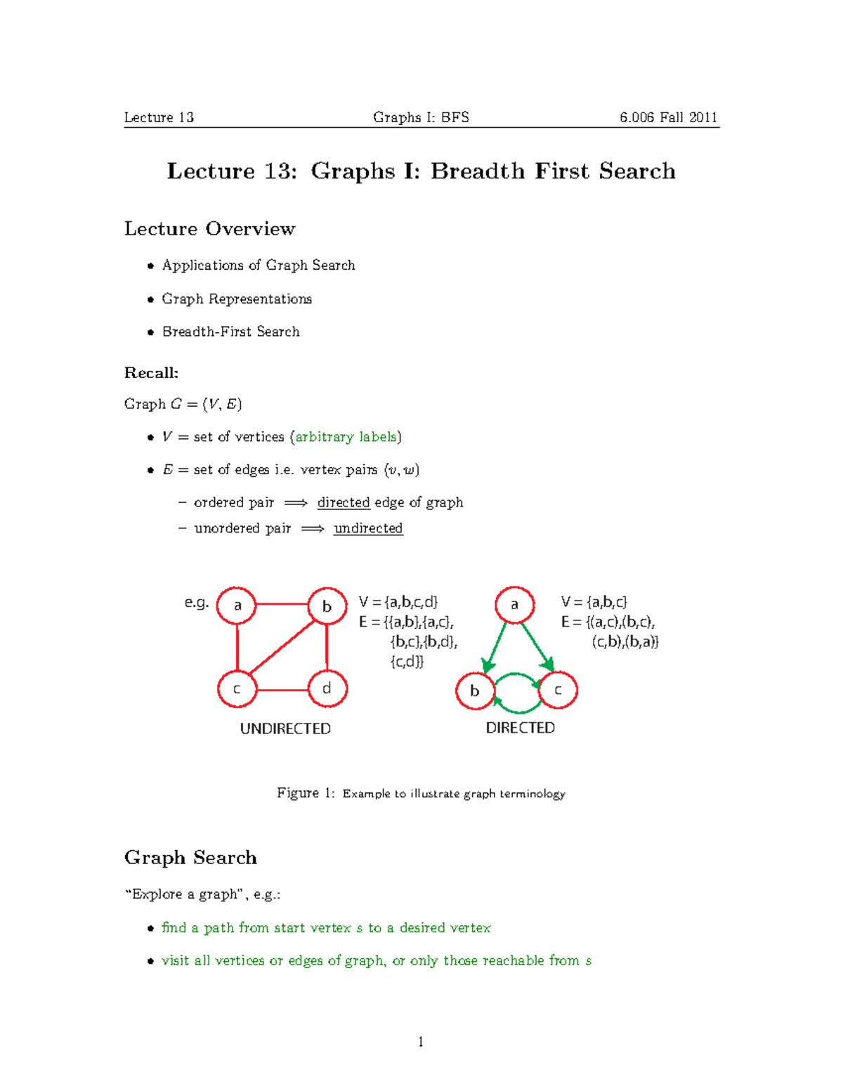 Lecture 13: Graphs I - BFS Overview 6.006 Fall 2011 - Studocu