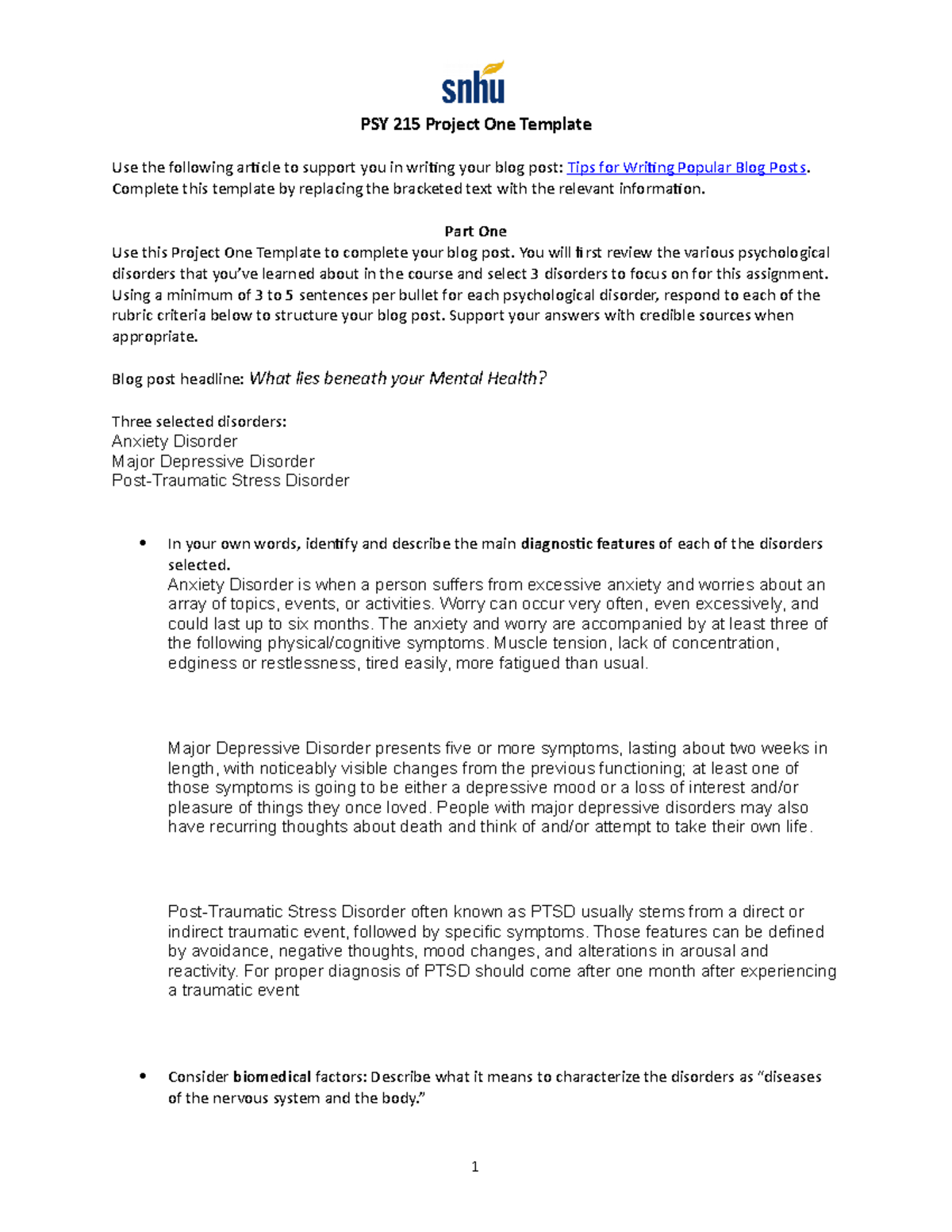 PSY 215 Project One - module 1 - PSY 215 Project One Template Use the ...