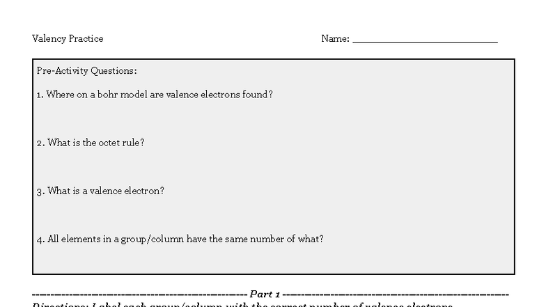 Valence Electrons Practice (CHEM 101) - Questions & Answers - Studocu