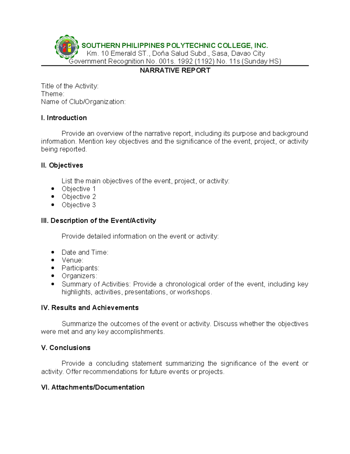Narrative-Report-Template - SOUTHERN PHILIPPINES POLYTECHNIC COLLEGE ...