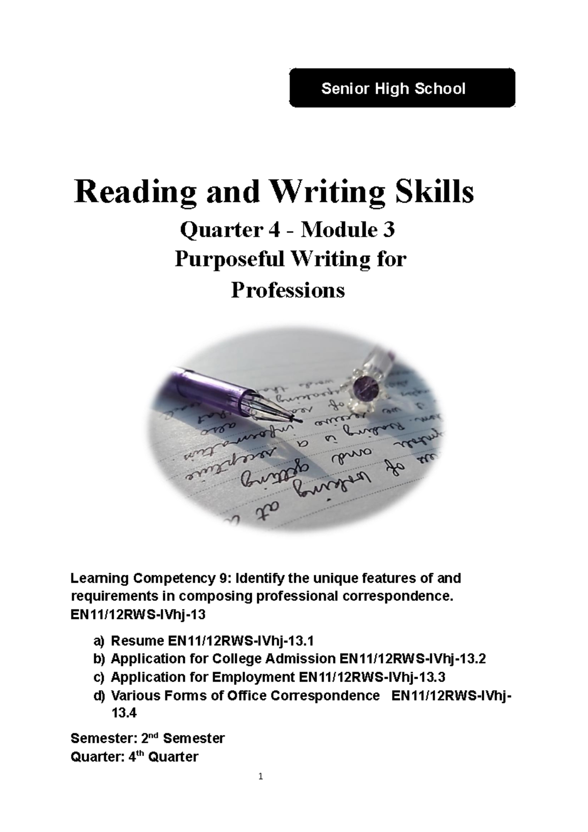 RAWS11 Q4 Mod3 Week 6-7: Purposeful Writing for Professions - Studocu