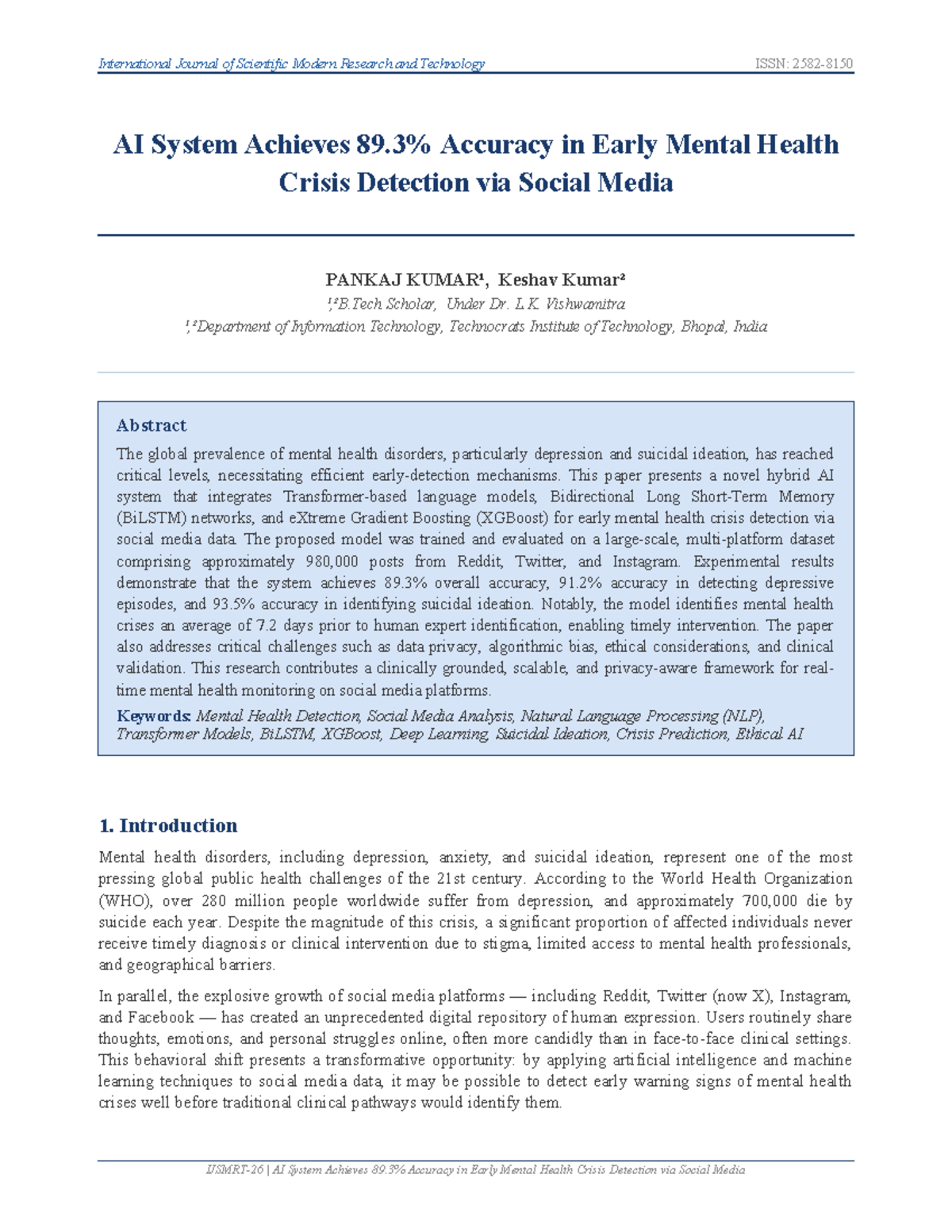 AI System for Early Mental Health Crisis Detection via Social Media ...