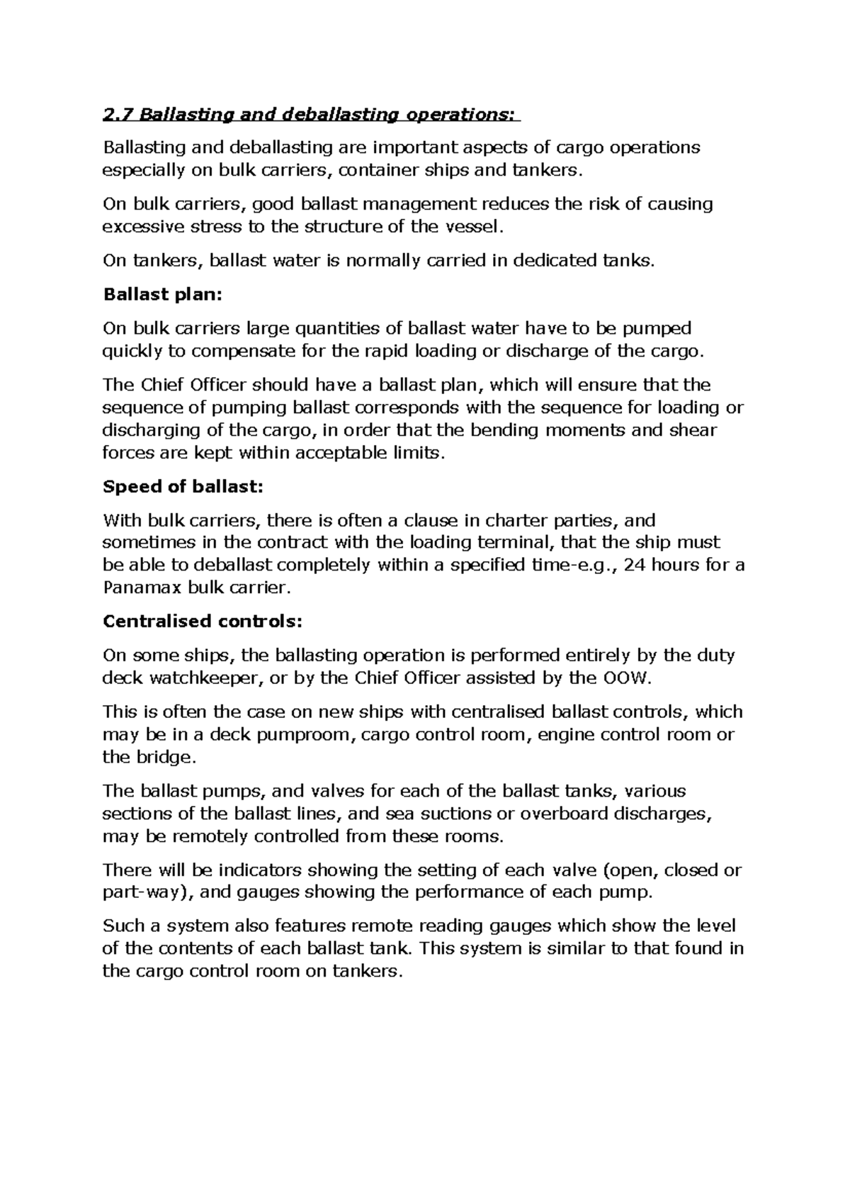 Ballasting & Deballasting Operations - A Comprehensive Guide - Studocu