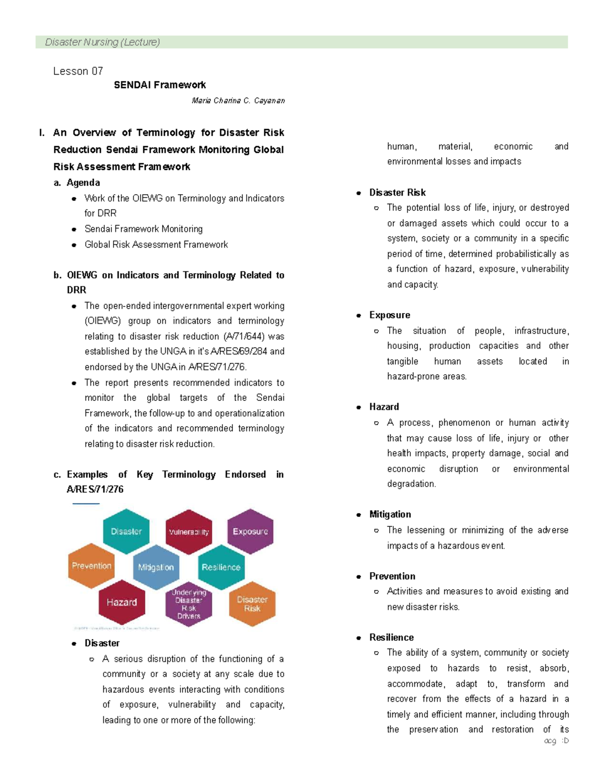 Disaster Nursing (Lec) #7 - Overview of the Sendai Framework - Studocu