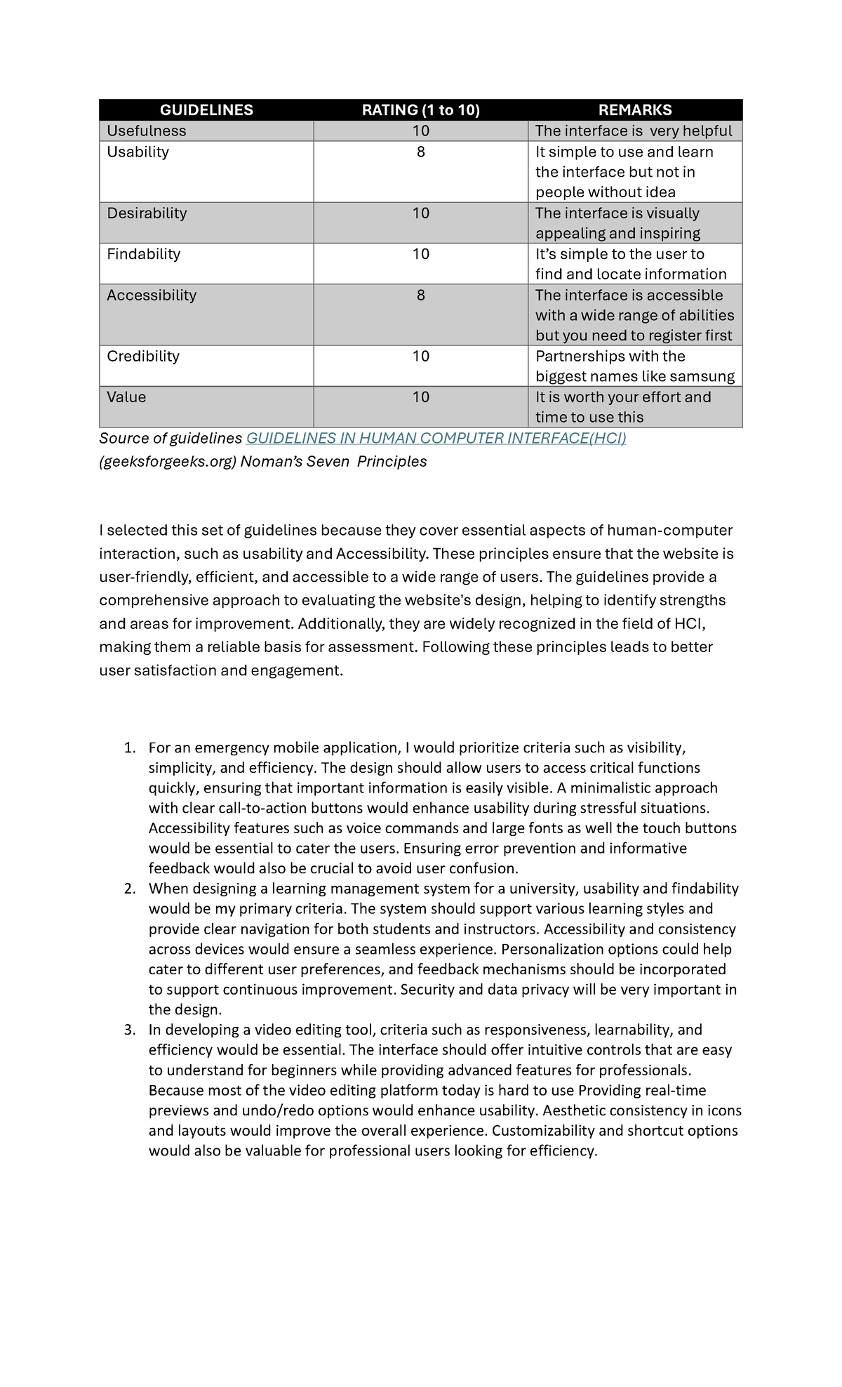 02 LABEXERCISE01 - GUIDELINES RATING (1 to 10) REMARKS Usefulness 10 ...