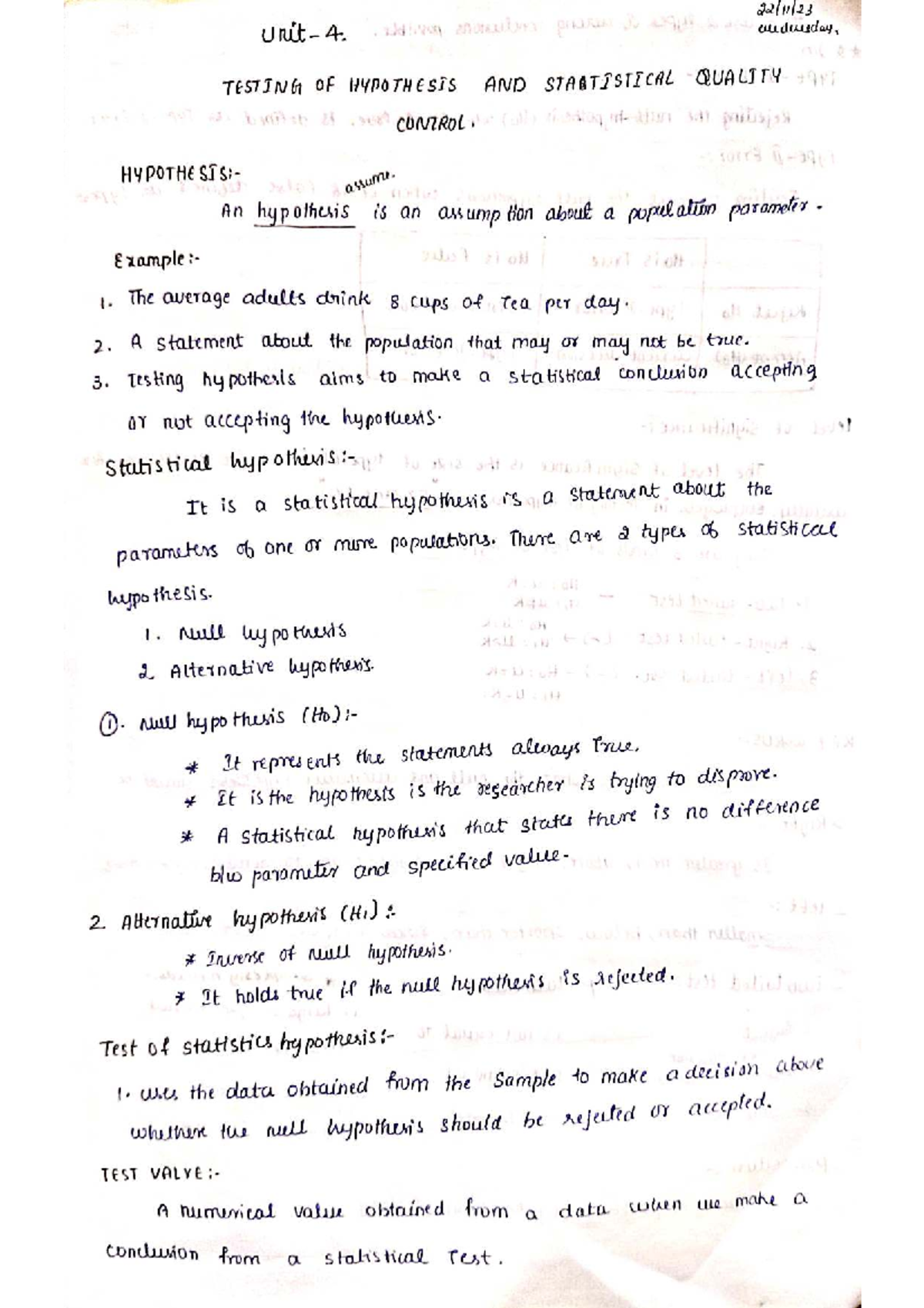Stat UNIT 4 - Testing Hypothesis and Statistical Quality Control Notes ...
