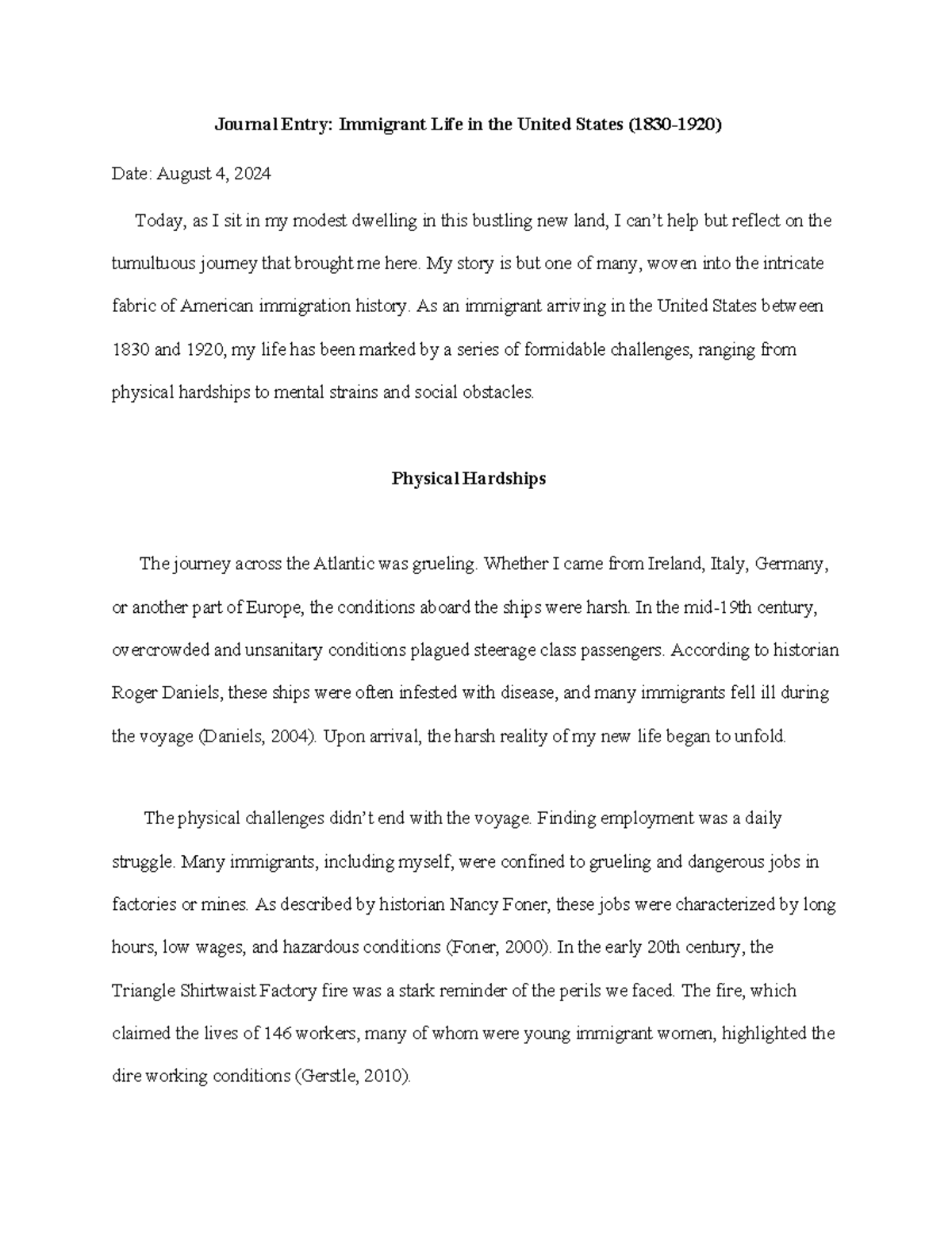 Journal Entry 1: Experiences of Immigrant Life (1830-1920) - Studocu