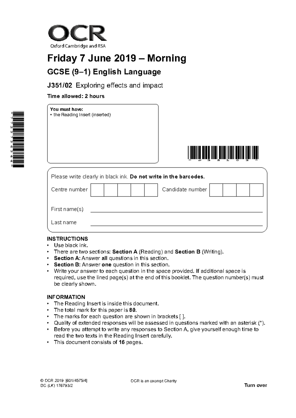 J351/02 GCSE English Language Exam Paper: Exploring Effects and Impact ...