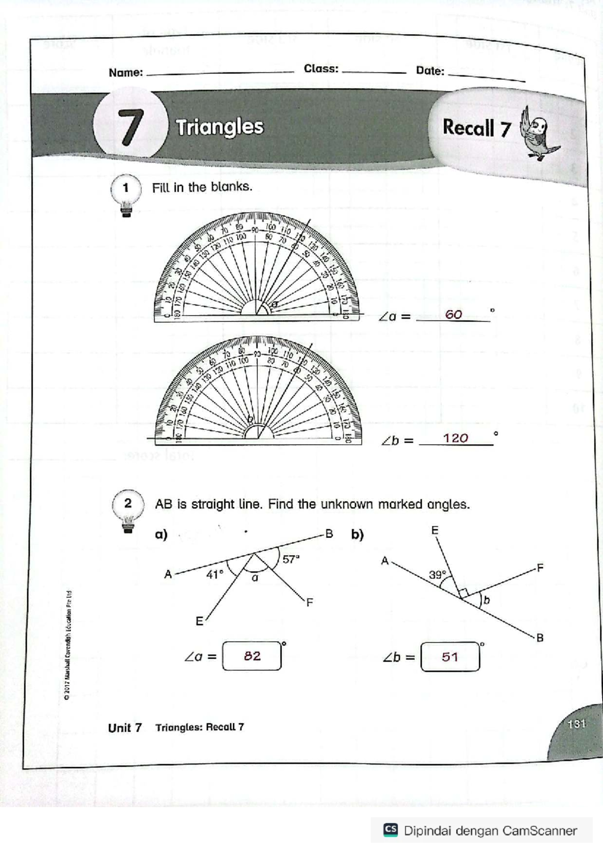 Unit 7 Triangles: Finding Unknown Angles (Activity Book Pg. 131-138 ...
