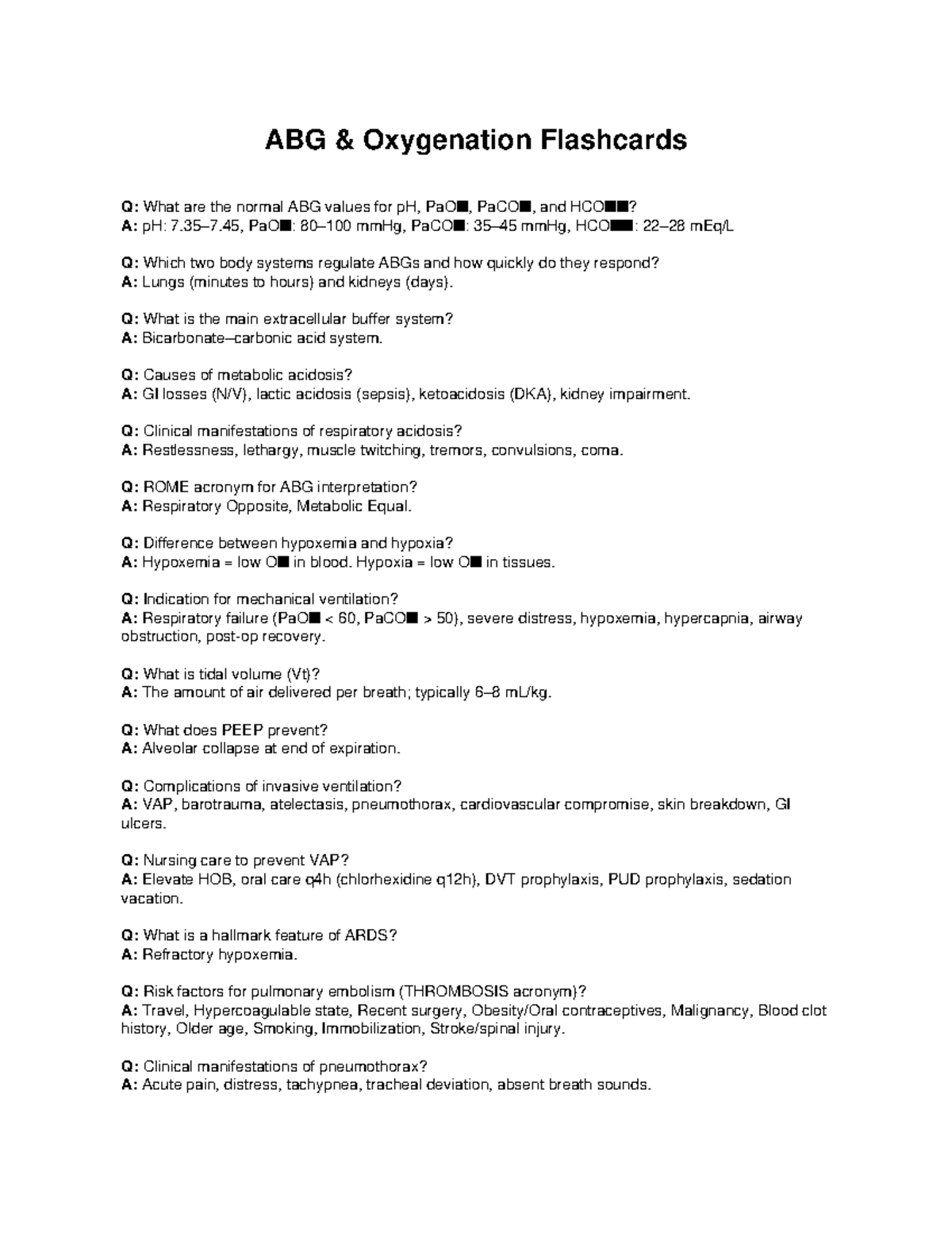 ABG Oxygenation Flashcards: Key Concepts & Clinical Insights - Studocu