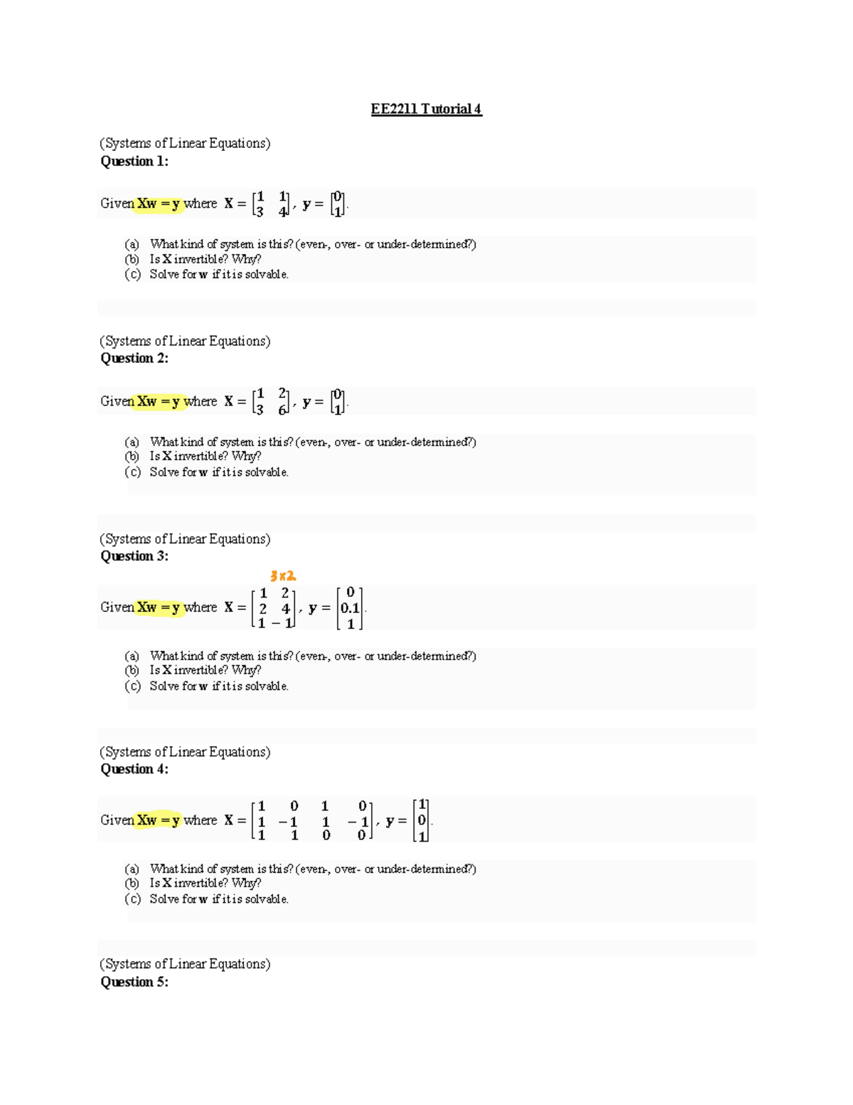 EE2211 Tutorial 4: Systems of Linear Equations Analysis - Studocu