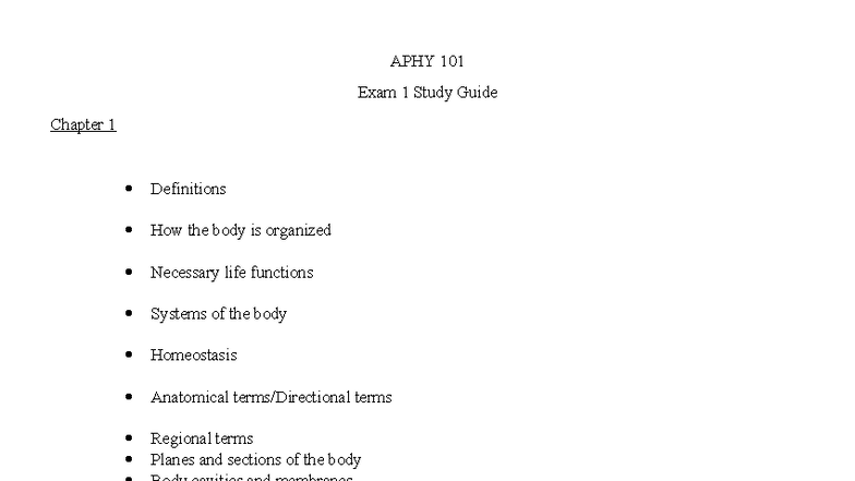 APHY 101 Exam 1 Study Guide: Key Concepts & Definitions - Studocu