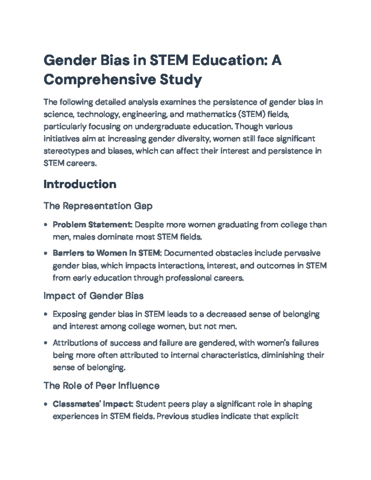 Gender Bias in STEM Education: A Comprehensive Analysis (EDU 101) - Studocu