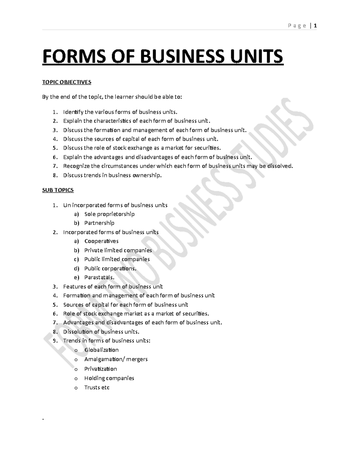 Forms of Business Units: Characteristics, Management, and Trends - Studocu
