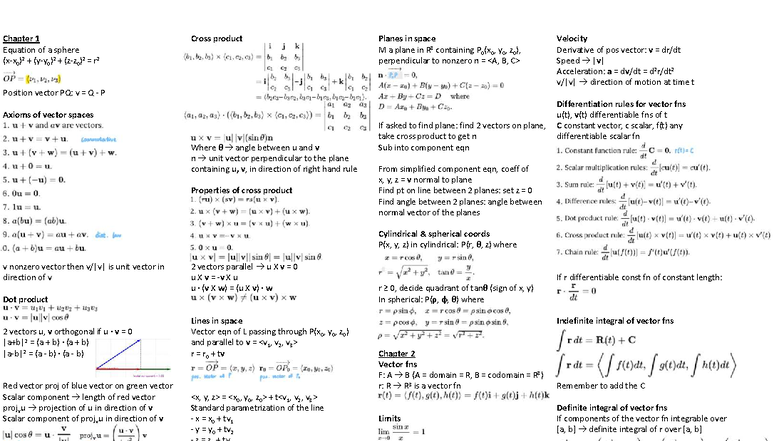 Midterm Cheatsheet: Chapter 1 & 2 - Equations & Vector Functions - Studocu